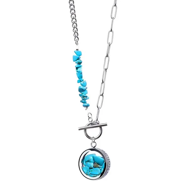 MY LITTLE NATURE Turquoise Necklace Artisan Jewelry Designer Birthstone Necklace - Silver