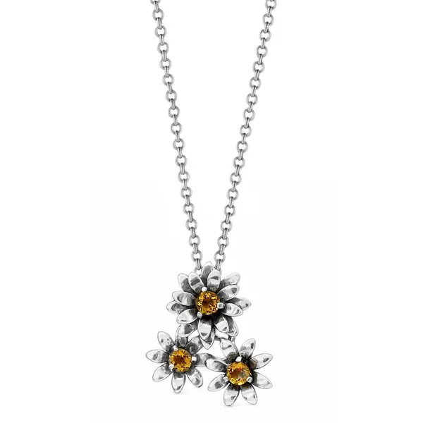 UNALOE Silver / Orange Sterling Silver Flower Necklace With Natural Citrine – Floral Gemstone Pendant Necklace, Italian Artisan Jewelry - Silver/orange