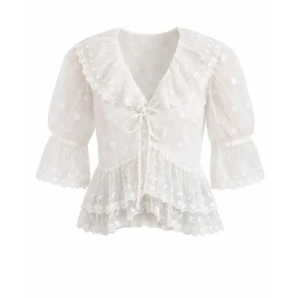 ROSE & NANCY Samira Ivory Lace Blouse - White