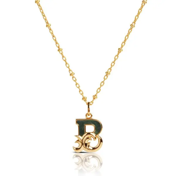 KASUN LONDON Plated B Initial Necklace With Green Marble - Gold
