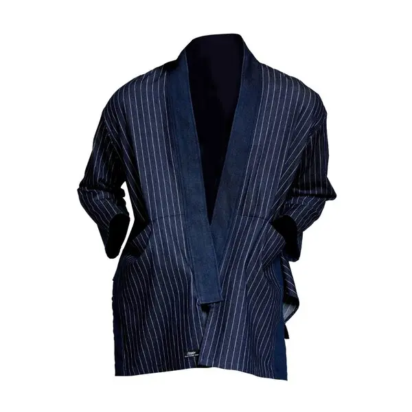 STORY WEAR Denim Japanese Kimono With Stripes - Blue