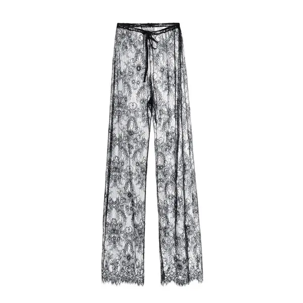 LIA ARAM Wide-leg Lace Trousers - Black