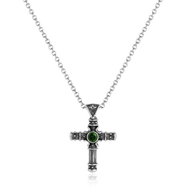 UNALOE Silver / Green Eternal Cross Necklace With Emerald In Sterling Silver – Elegant Jewelry - Silver/green