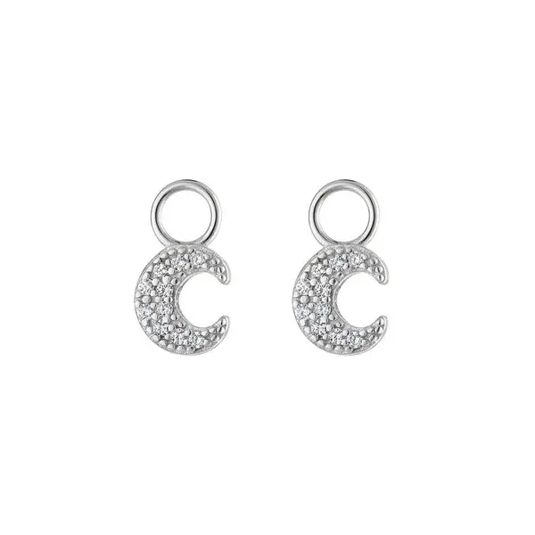 OUTOFOFFICE Silver / White Silver Moon Pavé Earring Charm - Silver/white