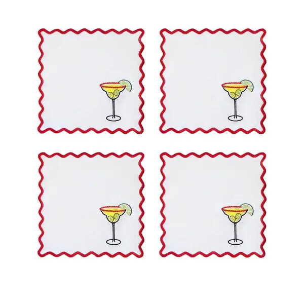 LILLY LOVES Spicy Margarita Embroide Cocktail Napkins - Red