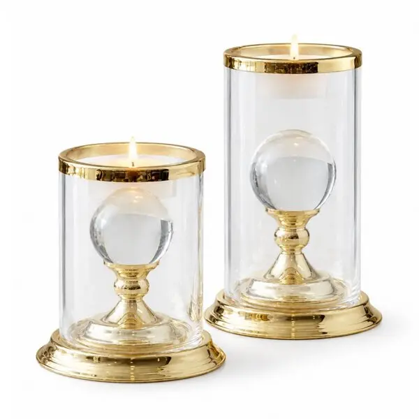 BELS & PEARL Neutrals/ Set Of Two Glass Dome Candle Holders With Base