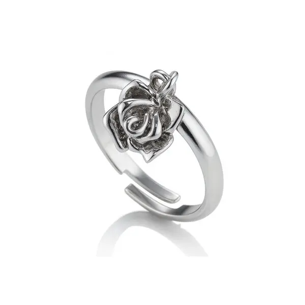 UNALOE Sterling Hanging Rose Adjustable Ring – Elegant Symbolic Jewelry - Silver