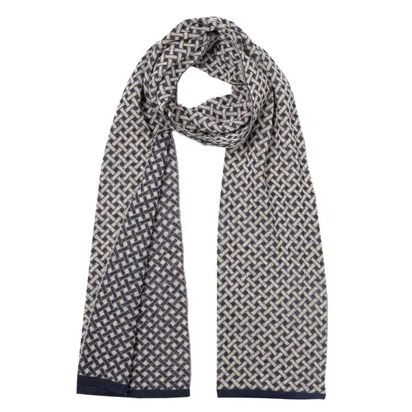 MOHAIR&ANGORA White / Blue Hittite Scarf Navy - White/blue