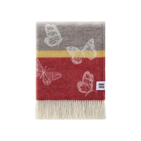 J.J.Textile Brown / Red Butterfly Stripe Wool Throw - Brown/red