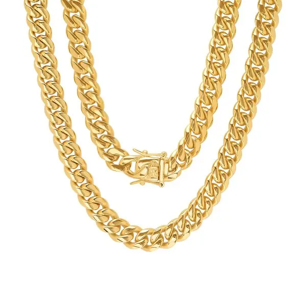 STEELTIME Stainless Steel 18k Plated 10mm Miami Cuban Necklace Chain With Box Clasp 30 Inch - Gold