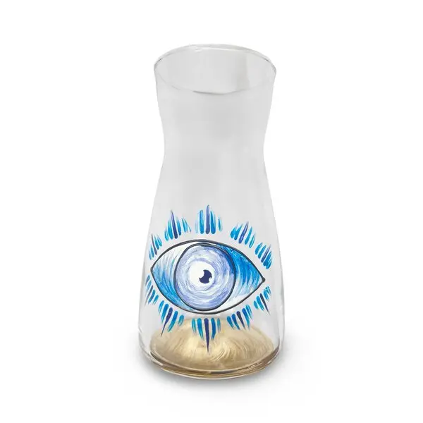 CASA DUNIYA Hand-painted Evil Eye Maryam Glass Water Carafe & Decanter - Blue