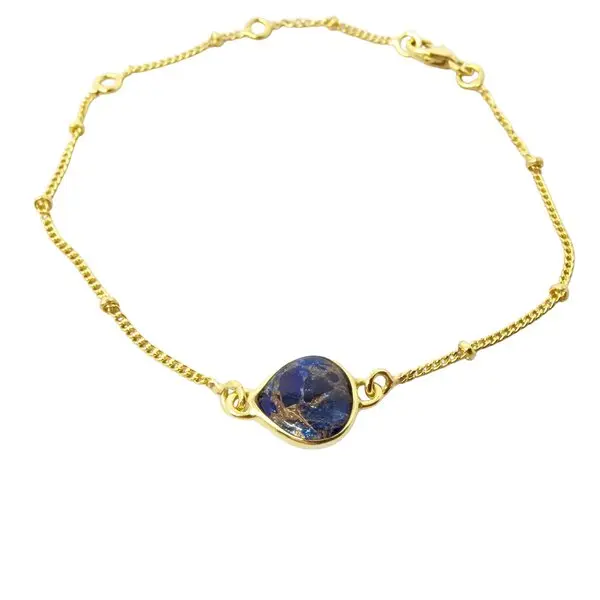 HARFI Gold Vermeil Plated Adjustable Sapphire September Birthstone Crystal Bracelet - Blue