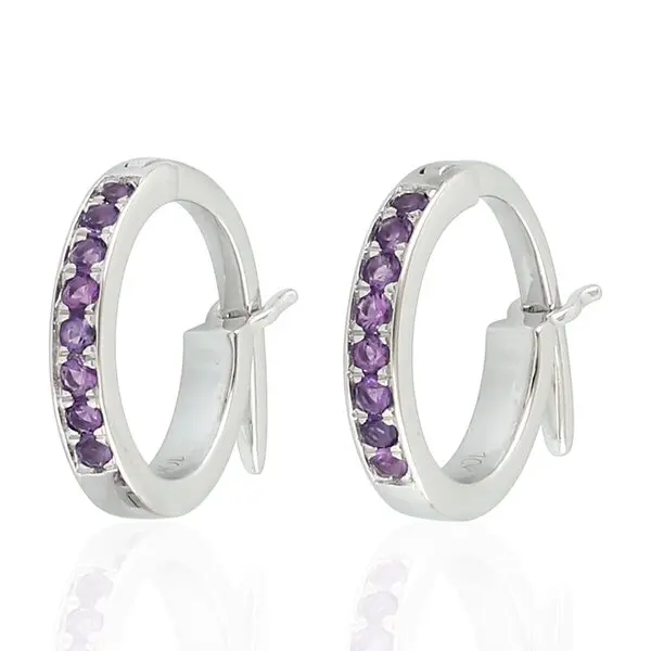 ARTISAN 10k White Gold Amethyst Huggie Earrings - White/purple