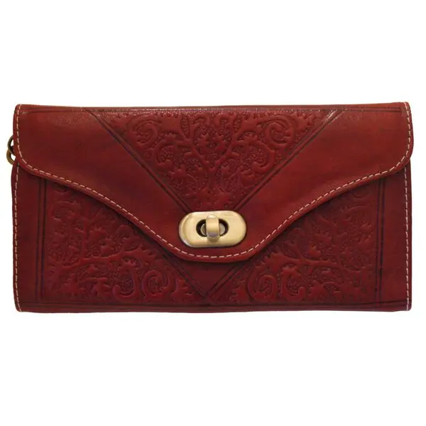 BERBER LEATHER Leather Tri-fold Purse Oxblood - Red