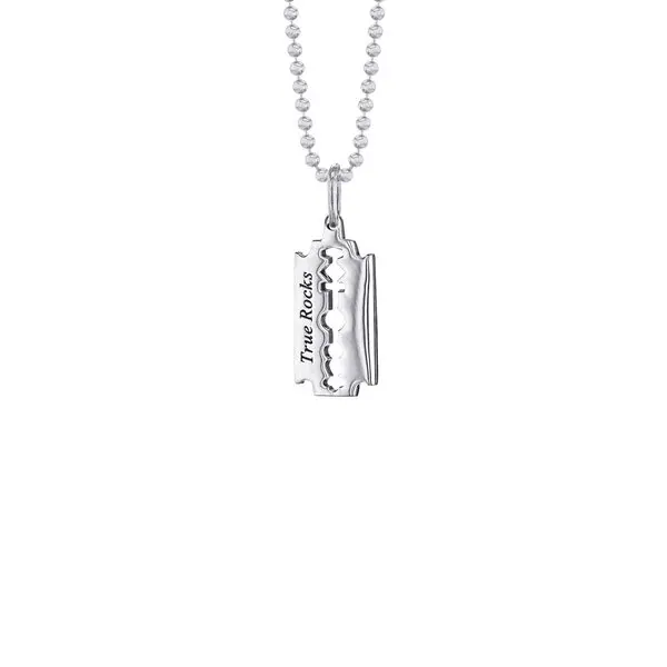 TRUE ROCKS Razor Blade Pendant Sterling On Bead Chain - Silver