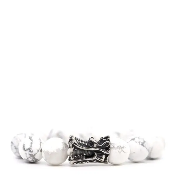 Shar Oke White / Black / Silver White Howlite & Dragon Beaded Bracelet - White/black/silver