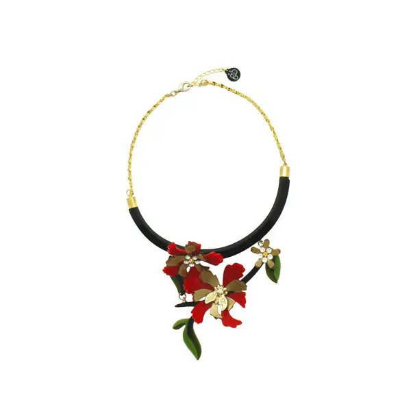 GISSA BICALHO Red / Black Acrylic Handmade Necklace Flowers And Bee Red - Red/black