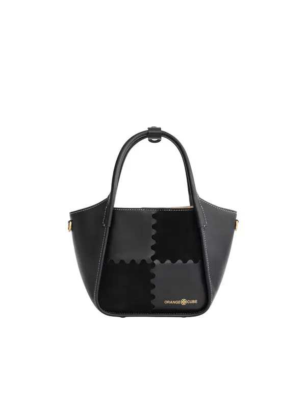ORANGE CUBE Square Stitch Basket Bag - Black