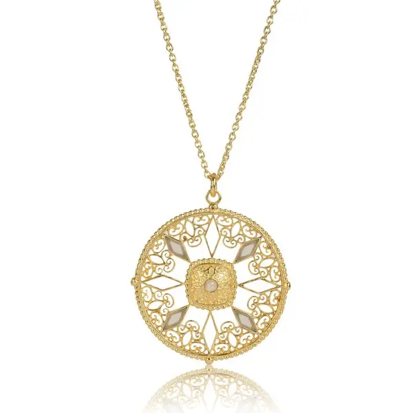 LILA RASA Neutrals / Opal Chalcedony Medallion Necklace - Gold