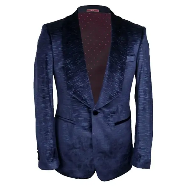 DAVID WEJ Semi Plain Velvet Shawl Lapel Blazer – Royal - Blue