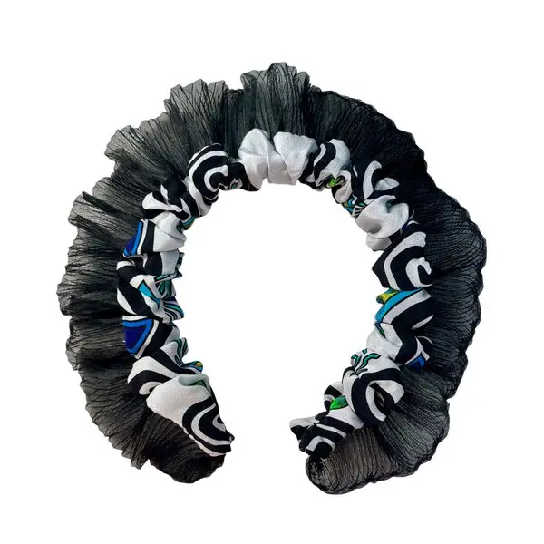 TRAMP IN DISGUISE Silver / Black Galene Silk Scrunchie Headband - Silver/black