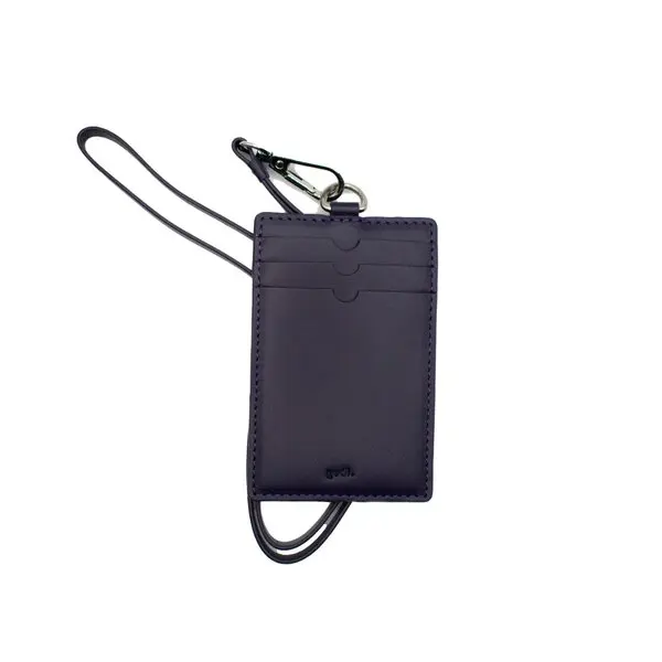 GODI. Handmade Leather Strap Lanyard Cardholder In Purple– Double-sided Id & Travel Wallet - Blue
