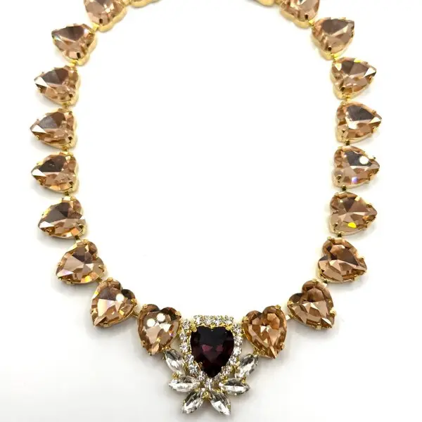 ACHALA HANDCRAFTED Gold / Neutrals / Brown Darling Crystal Heart Shaped Statet Necklace - Gold/brown