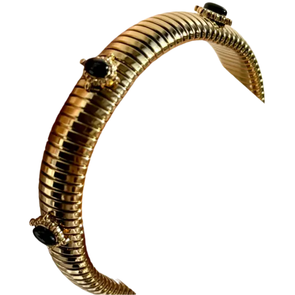 LAURA GRAY Small Onyx Stone Gold Omega Bracelet - Black