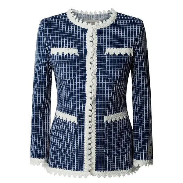 THE EXTREME COLLECTION Blue / White Navy Blue Knit Jacket With Scalloped Finishes - Blue/white