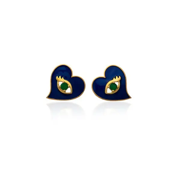 MILOU JEWELRY Navy Heart Earrings With Evil Eye - Blue