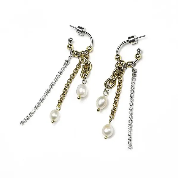 KIREI Electric Earrings – Stainless Steel With Freshwater Cultured Pearl & Crystal - Silver