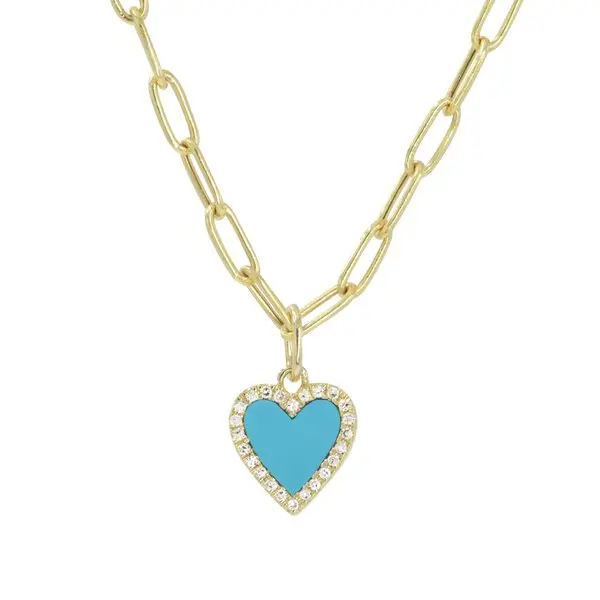 KAMARIA Mini Turquoise Heart Necklace With Diamonds - Blue