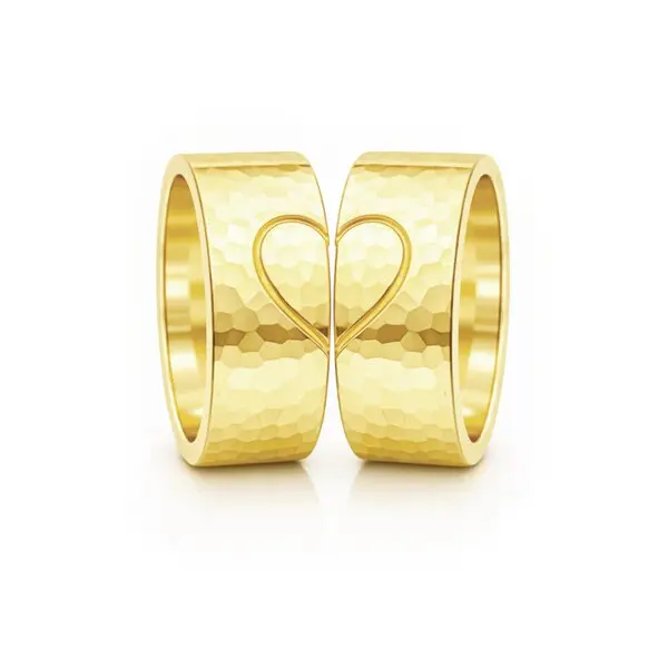 UNALOE Couple Heart Hammered Rings In Plated Sterling Silver – Matching Promise Rings For Him & Her - Gold