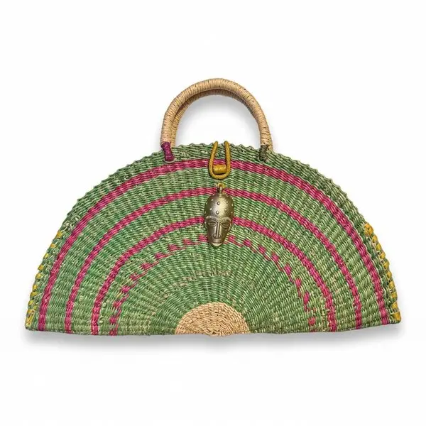 SOKONA Large Kusana — Forest & Raspberry Handwoven Bag - Green