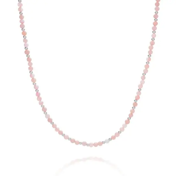 NELLOU JEWELLERY Silver / Pink Jewel Bead October Birthstone Necklace Sterling Silver Pink Opal - Silver/pink