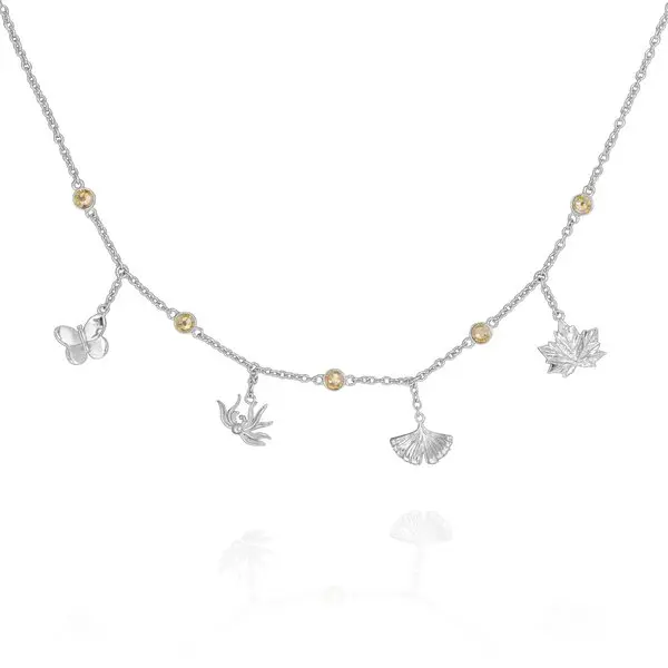 FAR EAST JEWELRY Silver / Yellow Handcrafted Silver & Crystal Autumn Sound Necklace - Silver/yellow