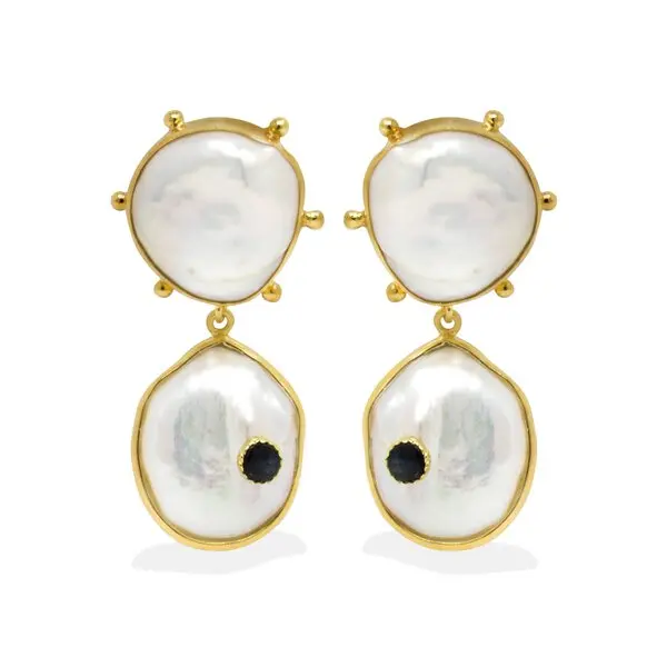 VINTOUCH ITALY Gold / Blue / White Rebel Rebel Pearl Earrings With Sapphires - Gold/blue/white
