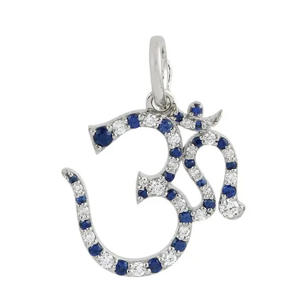 ARTISAN White / Blue Blue Sapphire & Diamond Om Pendant In 14k White Gold - White/blue