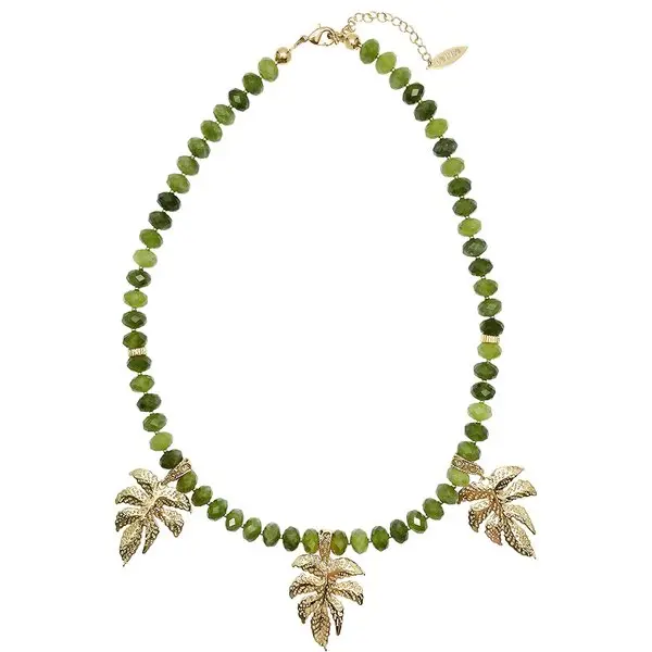 FARRA Jade With Leaves Pendant Statet Necklace - Green
