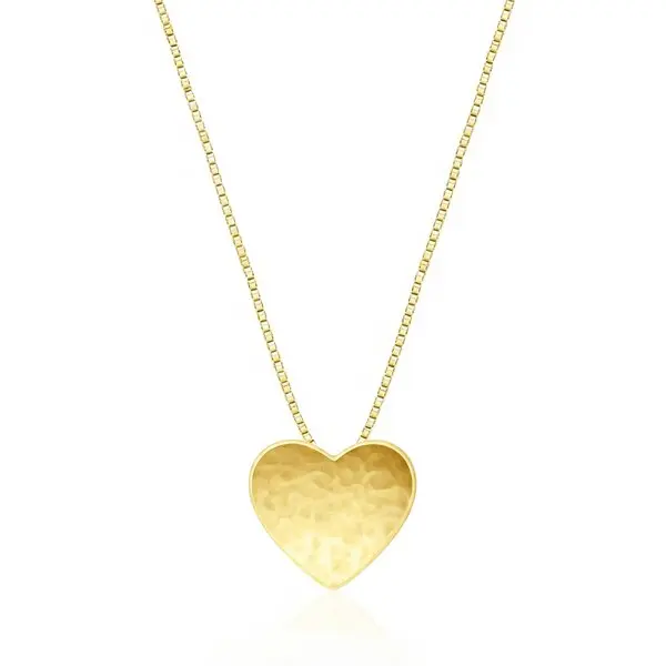 UNALOE Vermeil Hammered Heart Necklace – Textured Sculpted Love Pendant, Contemporary Statet Fine Jewellery - Gold