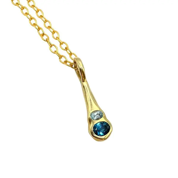 AMY DELSON JEWELRY Blue / Gold Olivia London, Swiss Blue Topaz Two Stone Gold Vermeil Pendant Necklace - Blue/gold