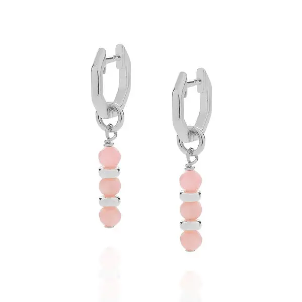 NELLOU JEWELLERY Silver / Pink Linear Huggie Birthstone Earrings October Sterling Silver Pink Opal - Silver/pink