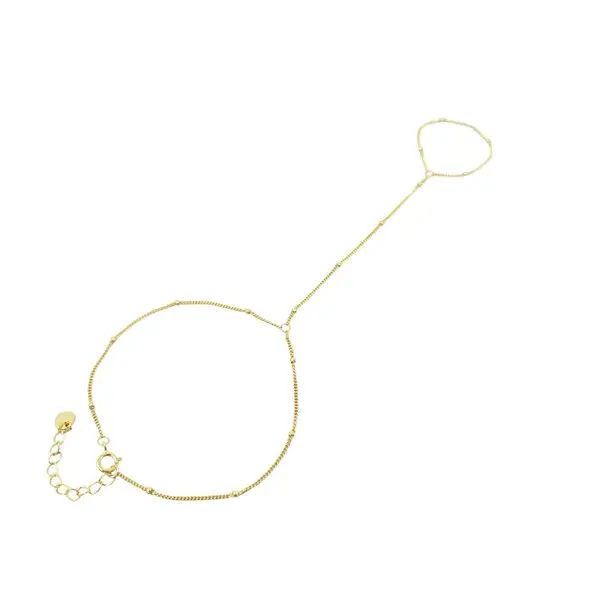 HARFI Dainty Beaded Link Chain Plated Bracelet And Ring - Gold