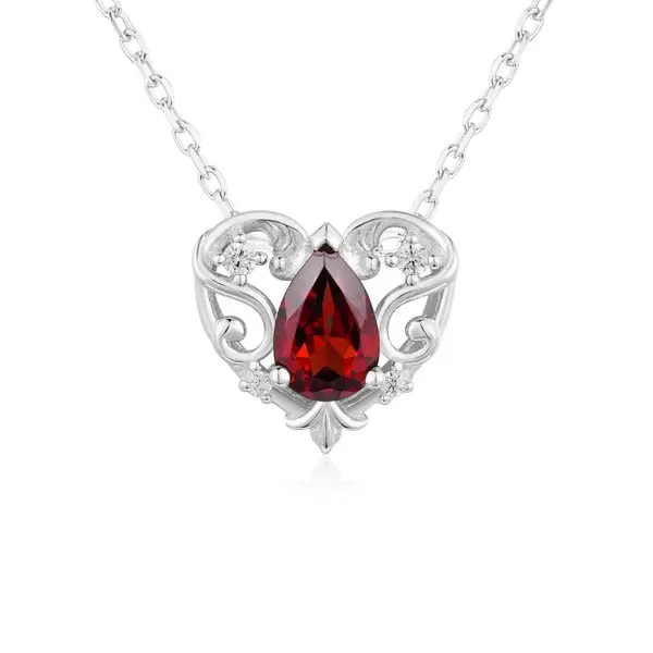 AZURA JEWELRY NEW YORK Rosy Heart Mozambique Red Garnet Necklace White Gold Vermeil - Silver