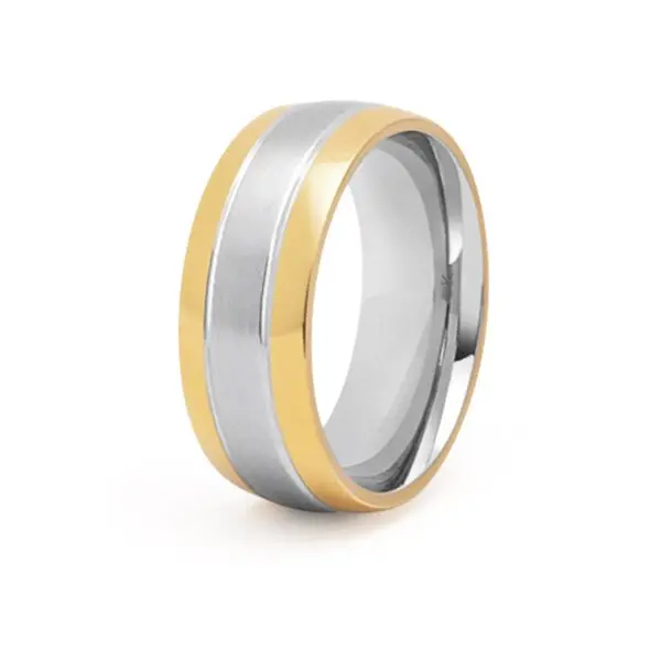 NIALAYA JEWELRY Silver / Gold Brushed Silver Band Ring With Gold - Silver/gold
