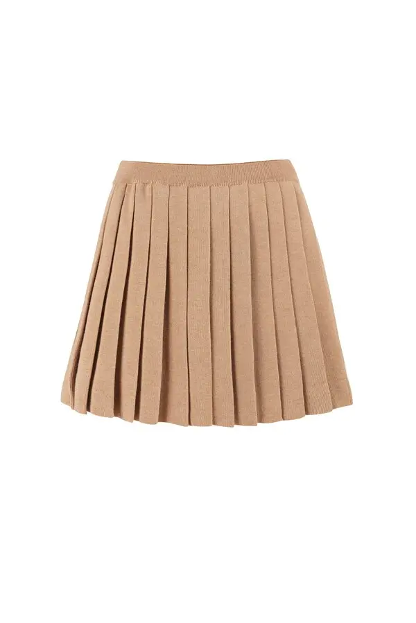 SALANIDA Neutrals Piccolo Pleated 100% Merino Mini Skirt - Beige