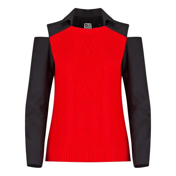 BOUTIQUE KAOTIQUE Knitted Cutout Long Sleeve - Red
