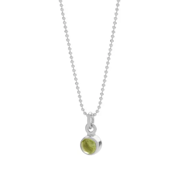 NELLOU JEWELLERY Gem Dot Birthstone Necklace August Peridot Sterling Silver - Green