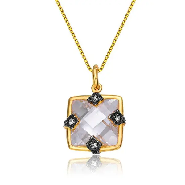 GENEVIVE Rachel Glauber Plated With Cubic Zirconia Fashionable Necklace - Gold