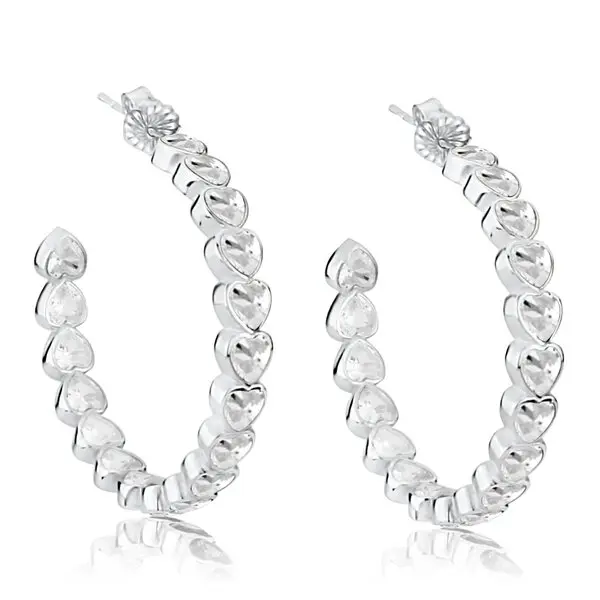 SHYMI Large Bezel Set Heart Hoops With White Stones - Silver